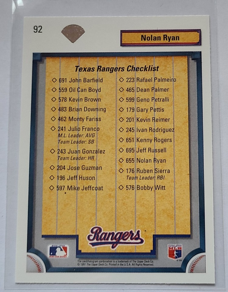 1991 Upper Deck Nolan Ryan #92 Baseball Card Collectors Choice | eBay