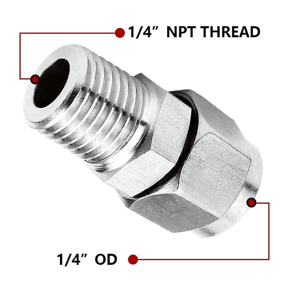 304 Stainless Steel Compression Fitting Ferrule 1/4" Tube OD x 1/4" NPT ...