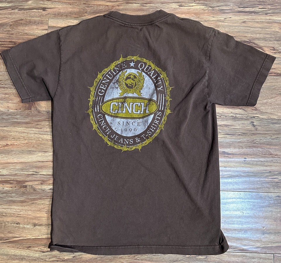 CINCH T-Shirt Men's Size Large Brown Logo Rodeo Southern Distressed ...