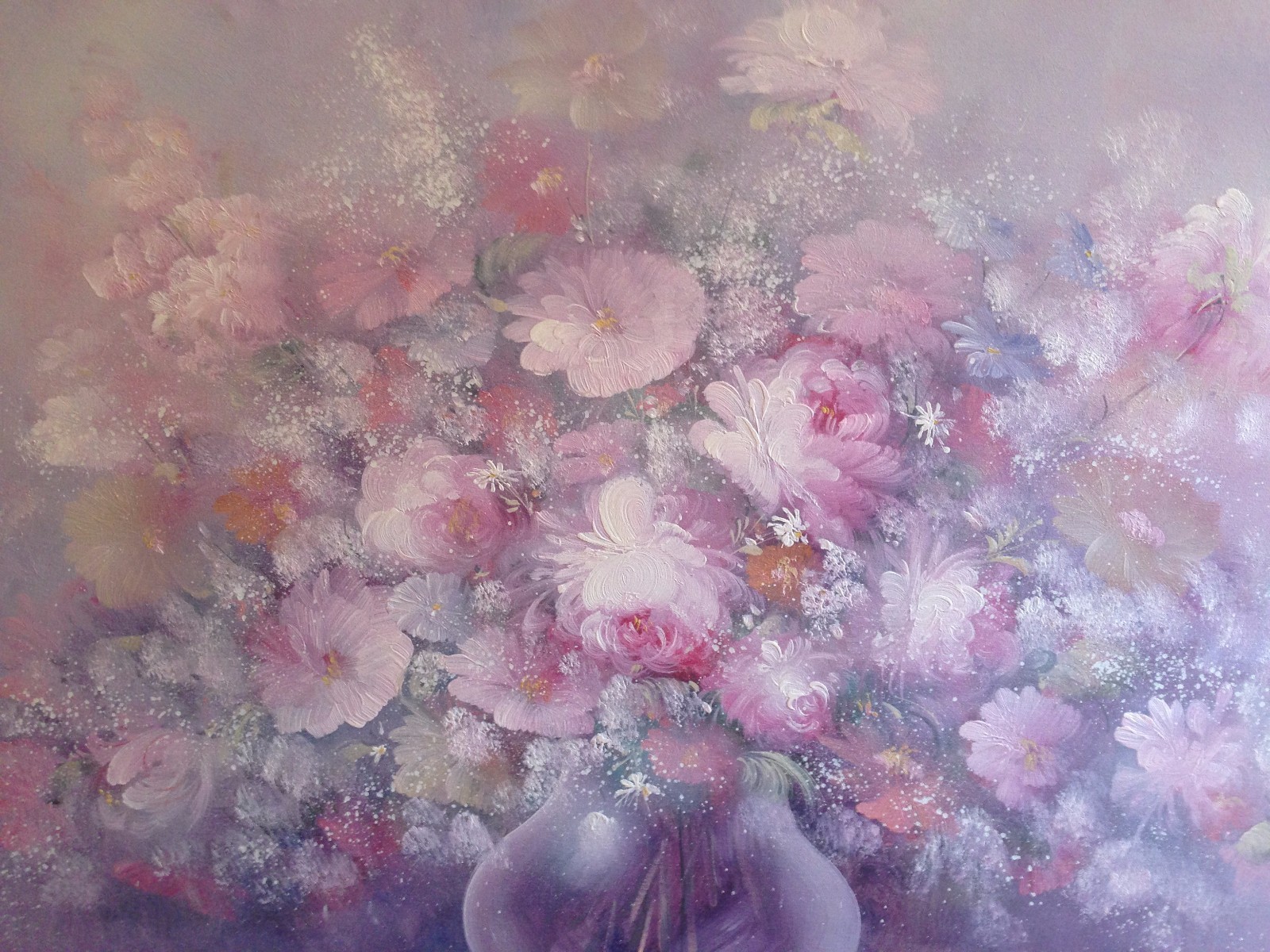 XXL 48x36 VTG Original by RUSSO Oil Painting on Canvas Flowers in Vase ...