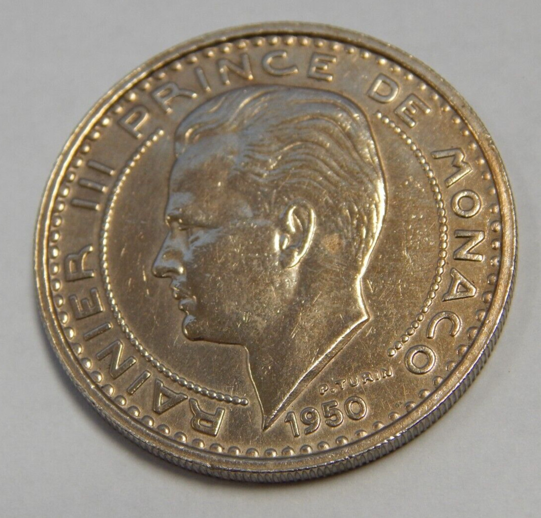Monaco – 1950 Rainier III 100 Francs Coin and Louis II 2 Francs and 1 ...