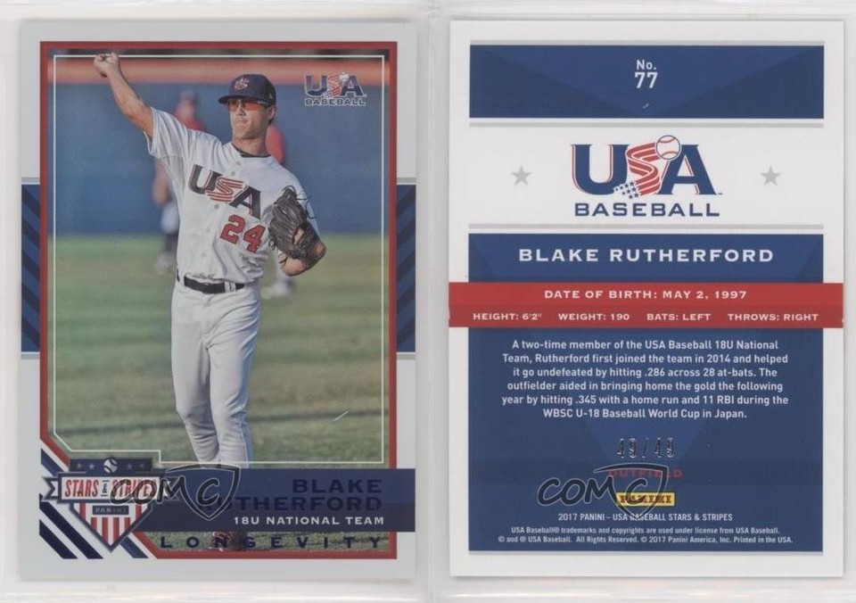 2017 USA Baseball Stars & Stripes Longevity Sapphire 49/49 Blake ...