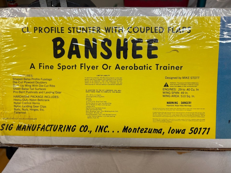 SIG Banshee Control Line Stunt Airplane Kit – NIB – .35 Profile Stunter ...