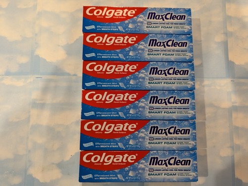 LOT (6) COLGATE MAX CLEAN WHITENING SMARTFOAM TOOTHPASTE EFFERVESCENT ...