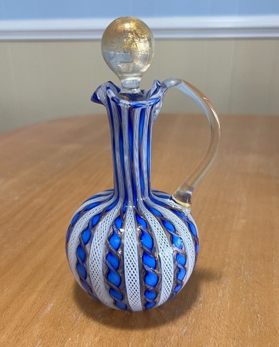 MURANO VENETIAN LATTICINO ZANFIRICO RIBBON GLASS CARAFE, 6” HIGH. | eBay