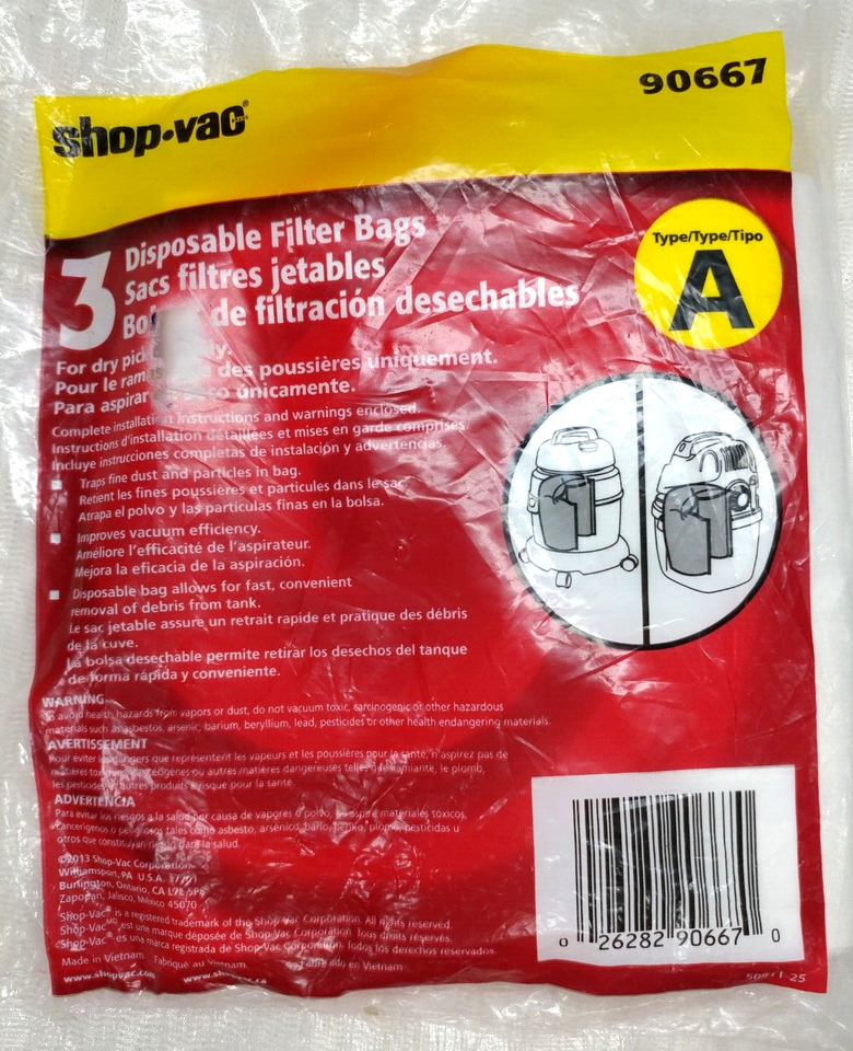 Shop Vac Type A, 90667 Vacuum Filter Bags, Fits 1 to 1.5 Gallon Shop ...