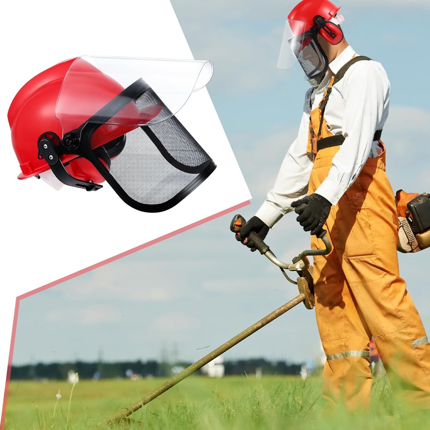 2 Pack Helmet Safety With Shield Earmuffs, Chainsaw Face Shield, Hard ...