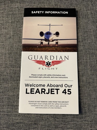 Guardian Flight Learjet 45 Safety Card | eBay