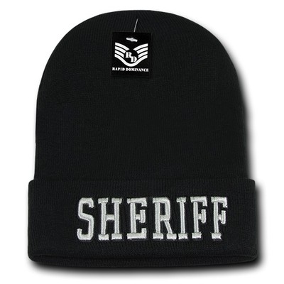 Black & Silver Sheriff Embroidered Long Beanie Police Winter Knit Ski ...