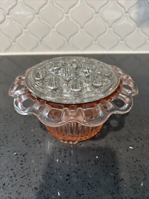 Vintage Anchor Hocking Glass Open Lace Pink Cupcake Glass Bowl w ...