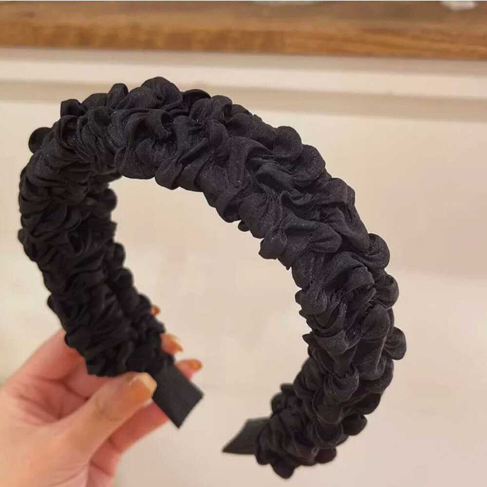 Solid Color Wide Brimmed Head Hoop Gauze Pleated Hair Hoop Bubble Mesh ...