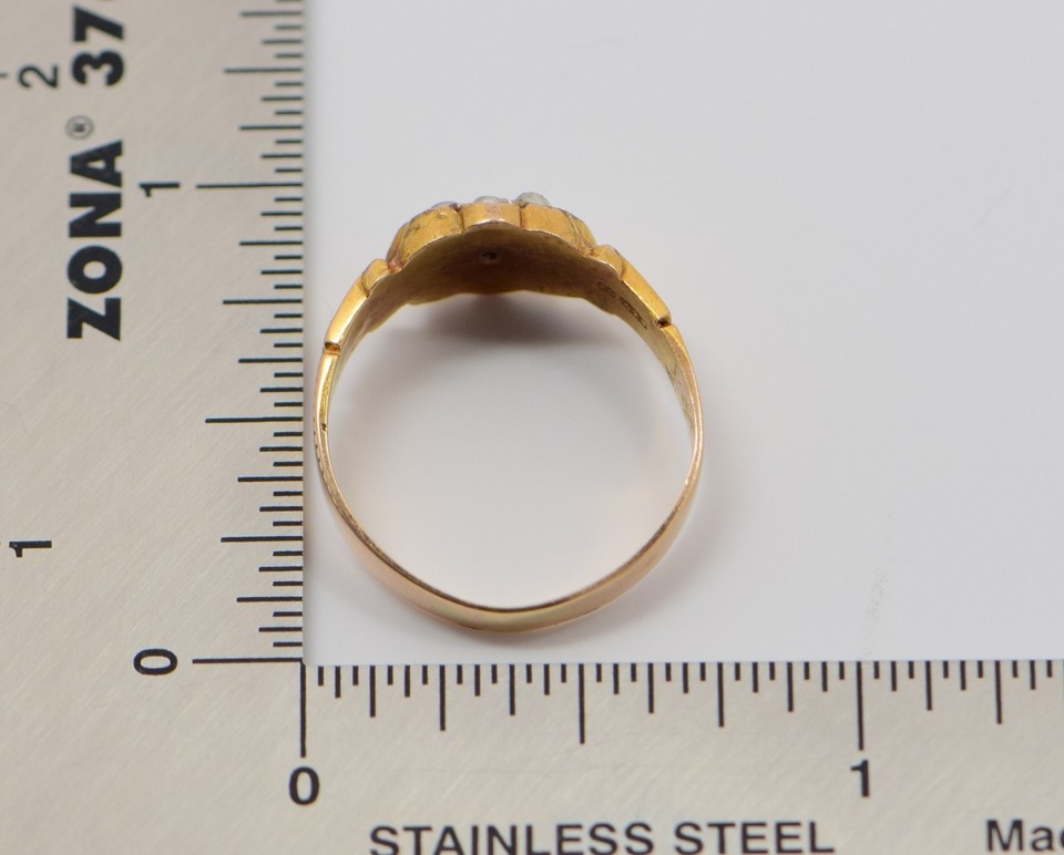 15k Yellow Gold Sead Pearl Ring with Old Mine Cut Diamond Center, Size ...