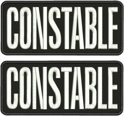 CONSTABLE embroidery patches 2 4x10 HOOK ON BACK WHITE ON BLACK | eBay