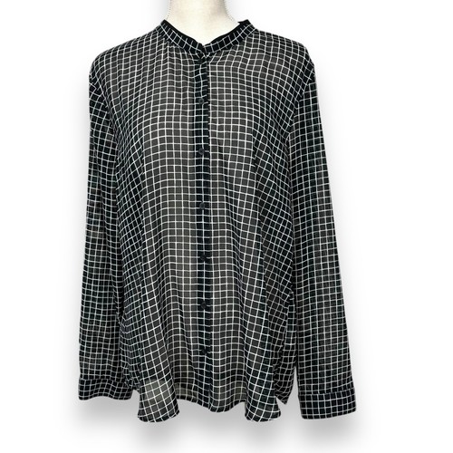 Banana Republic Black & White Window Pane Semi-Sheer Blouse Size XL | eBay