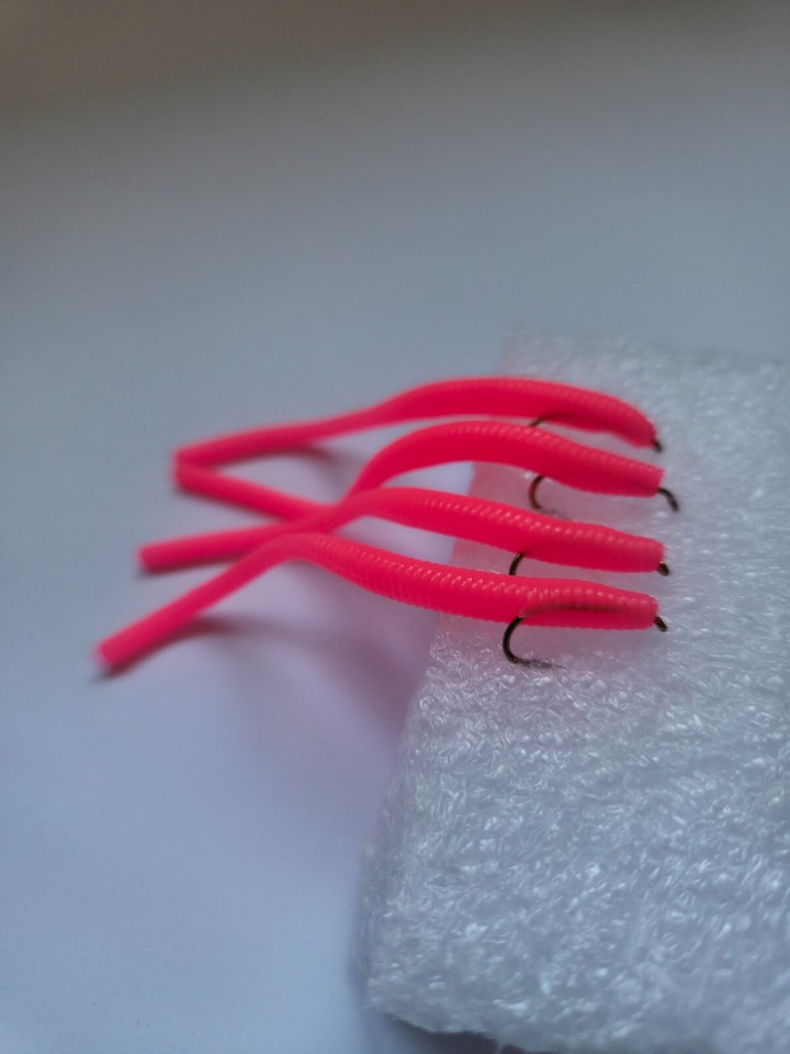 4 x PINK Jelly WORMS FLY FISHING Wet Trout Flies Size 10 DEADLY | eBay UK