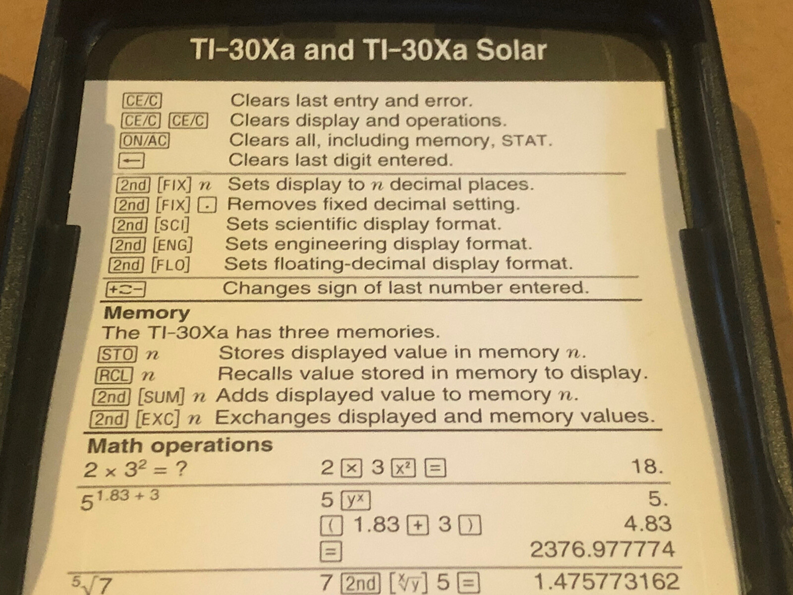 Texas Instruments TI-30X-A Scientific Calculator Cover TESTED Works TI ...