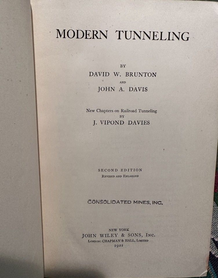 David W Brunton, J Vipond / Modern Tunneling 1922 2nd Revised Edition ...