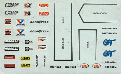 vintage car model decals by Ertl part # 8595-8430 Pontiac die hard etc ...