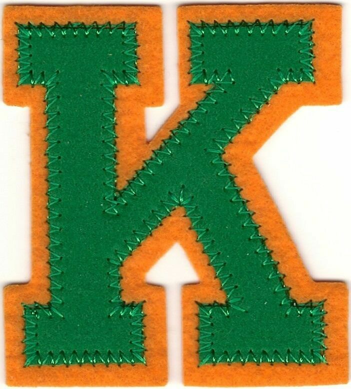 Green Amber Letter K Patch Block Varsity Letterman's Felt Iron on (2 1/ ...