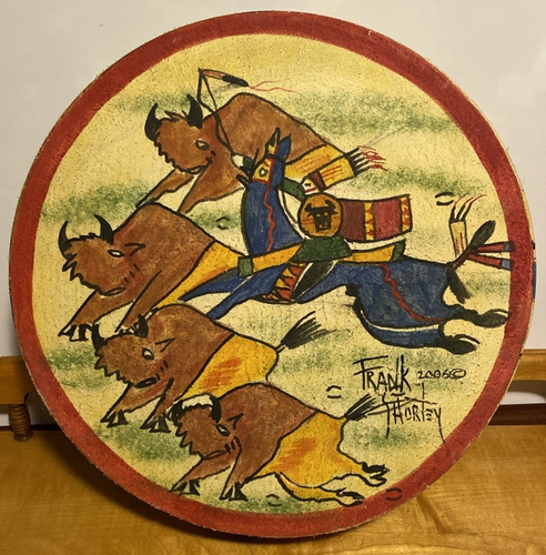 Frank Shortey Painted Deer Hide Drum Native American Buffalo Hunter ...