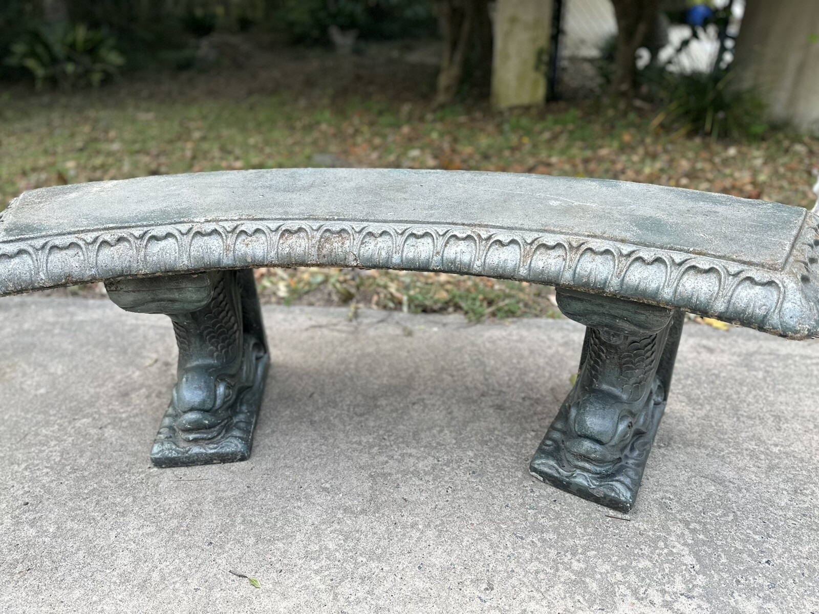 Vtg 1978 Henri Studios Dolphin Fish Koi CONCRETE Curved Bench Blue ...