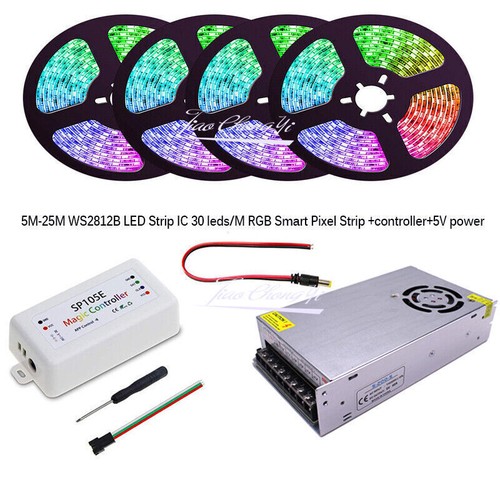 5m-20m WS2812B 30leds/m RGB Smart led strip+SP105 Controller+5V LED ...