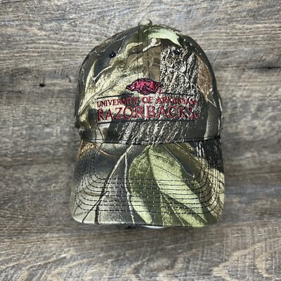 University Of Arkansas Razorbacks Strapback Baseball Hat Split Bar Camo ...