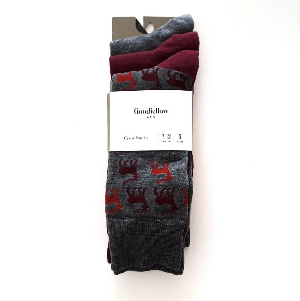 Goodfellow & Co Mens Crew Socks Size 7-12 Moose Stripes Solid Gray Red ...
