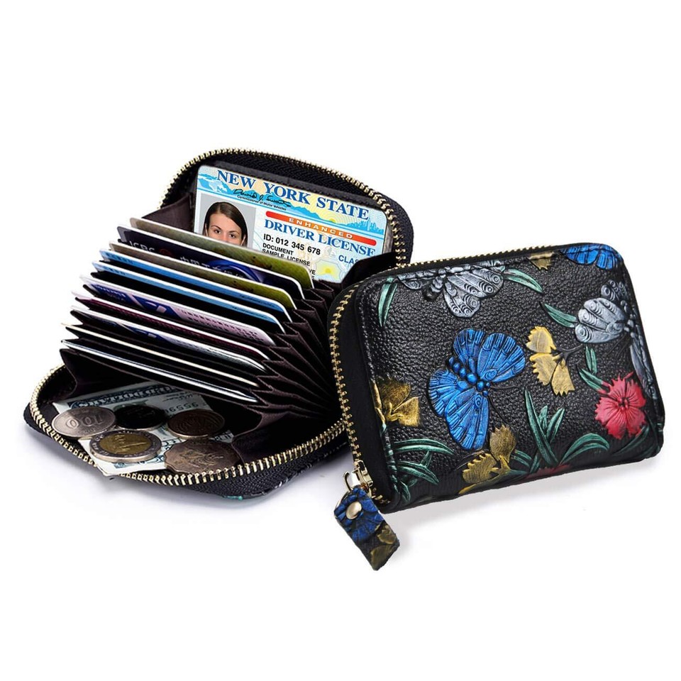 RFID Accordion Credit Card Holder Wallet for Women Small Leather Zip ...