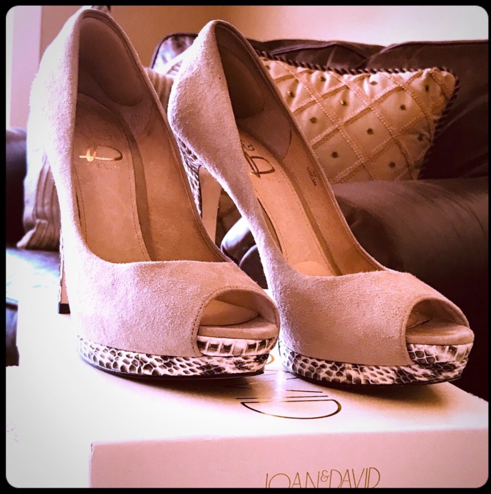 Joan & David Beige Suede Peep Toe Stiletto Pumps With… - Gem