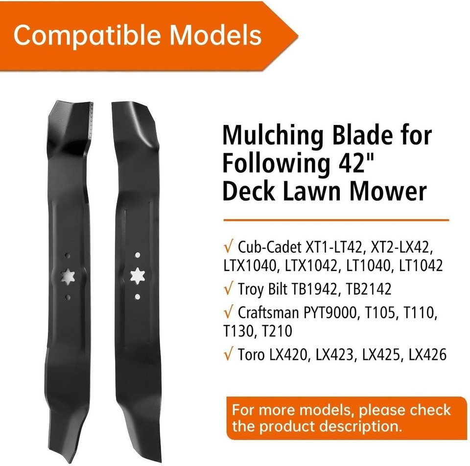 2-Blade Mulching Set 42 Cut MTD Cub Cadet Troy-Bilt 742-0616A Replaces ...