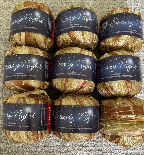 9 balls Premier Yarns Starry Night ribbon yarn Gold Mine 90/10 ...