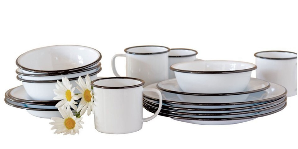 Crow Canyon Enamelware Vintage 16 Piece Dinnerware Set for 4, 4 Colors ...