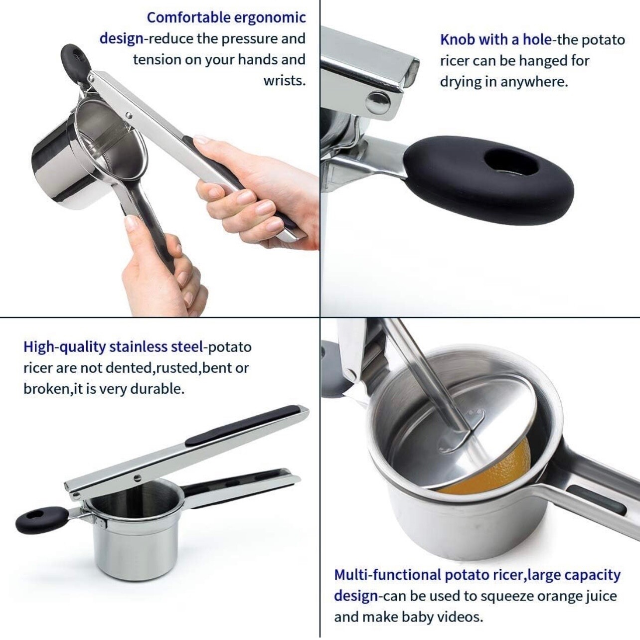 Potato Ricer Press, Heavy Duty Potato Masher With Three Interchangeable ...
