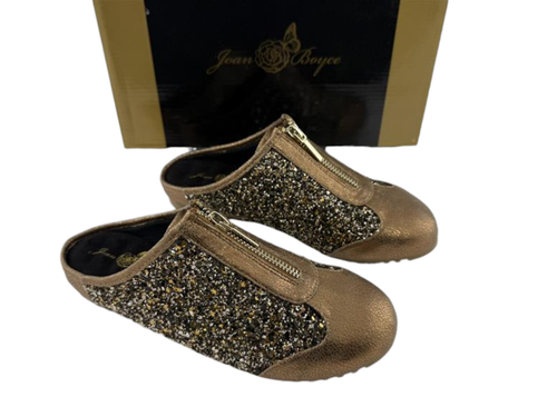 Joan Boyce NEW Gold Sparkle Zip Up Womens 7 Mules Clogs Slides Slip On ...