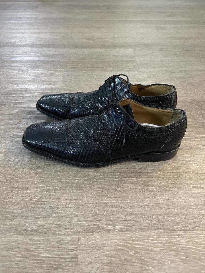 David Eden Burke Ostrich Leg Lizard Shoes Men Size 13 Black Oxford Low ...