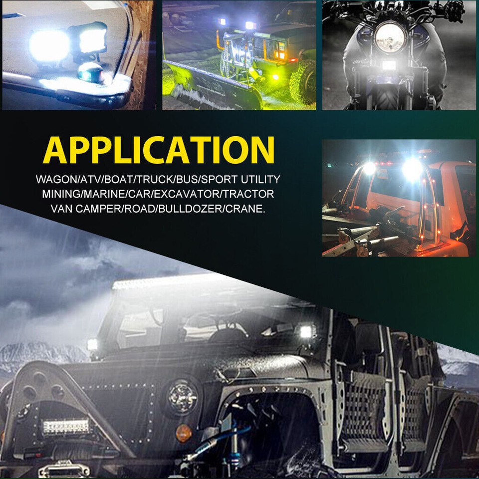 10X 4 Inch LED Work Cube Light Bar Pods fog Lamps for Pickup SUV UTV ...