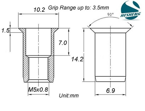 10 x M5 Countersunk Nutsert Clear Rivnut 316 Stainless Steel Rivet Nut ...