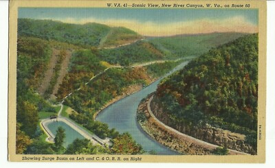 Scenic View WV New River Canyon Showing Surge Basin C&O RR Vintage West ...