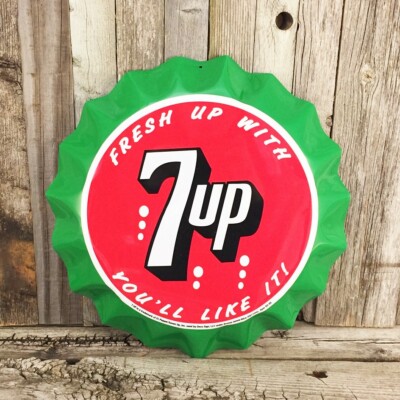 7UP Fresh Soda 7 UP Embossed 3D Bottle Cap 12" Metal Tin Sign Garage ...