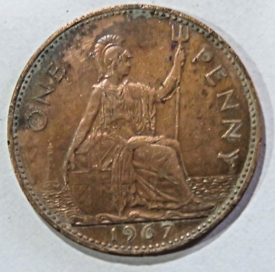 1967 ONE PENNY ELIZABETH II 1st portrait United Kingdom CIRCULATED ...