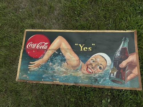 Vintage 1945 Original Coca Cola "Yes" Cardboard Litho Sign Girl ...