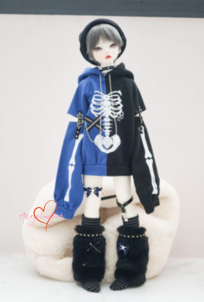 1/4MSD/MDD Puyoo Shoushou BJD Doll Clothes PUNK Skeleton Hoodie Suit ...