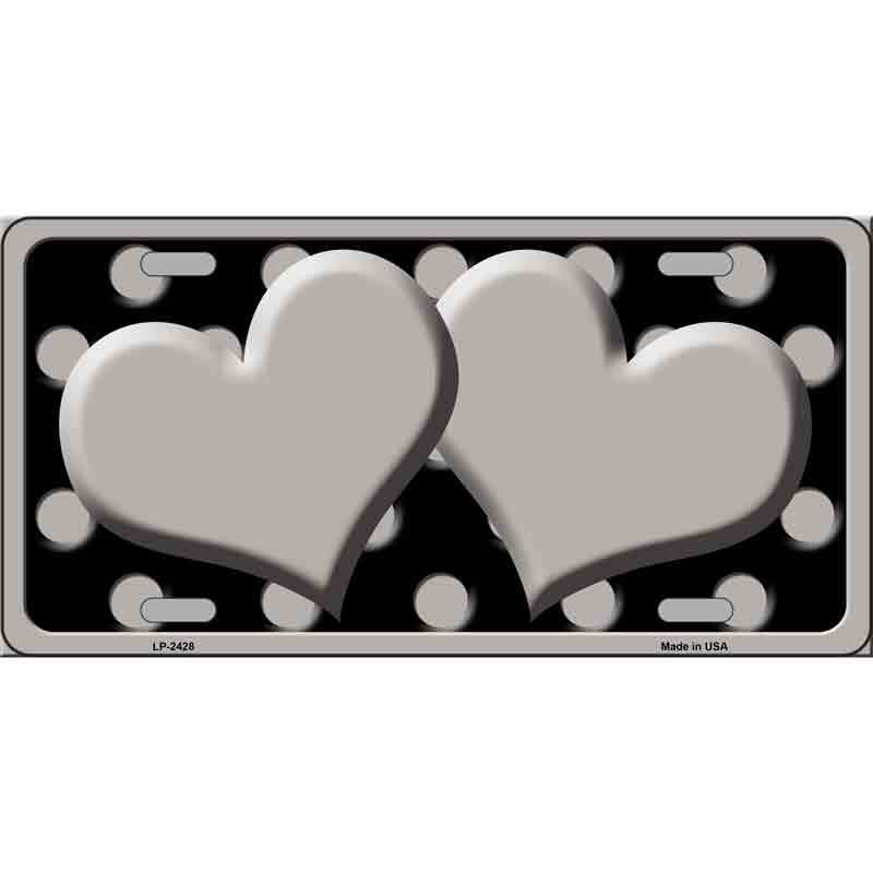 Grey Black Polka Dot Grey Center Hearts Novelty License Plate Tag LP ...