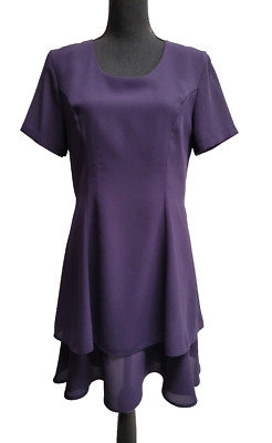 Randy May Collection Dress (8) Plum Layers Lined Waist Tie Short Sleeve ...
