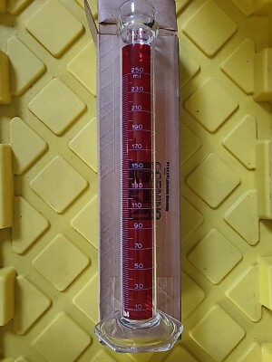 CORNING PYREX 250mL Single Scale Lifetime Red Graduated Cylinder Beaded ...