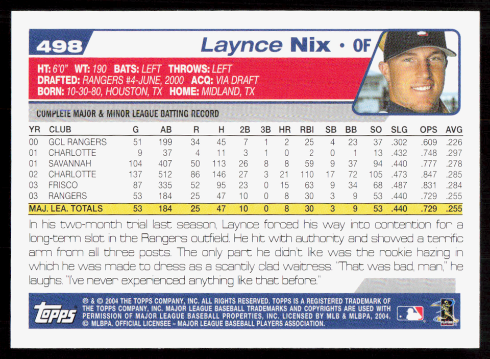 2004 Topps 498 Laynce Nix Texas Rangers | eBay