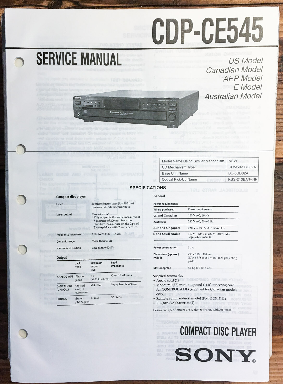 Sony CDP-CE545 CD Player Service Manual *Original* | eBay