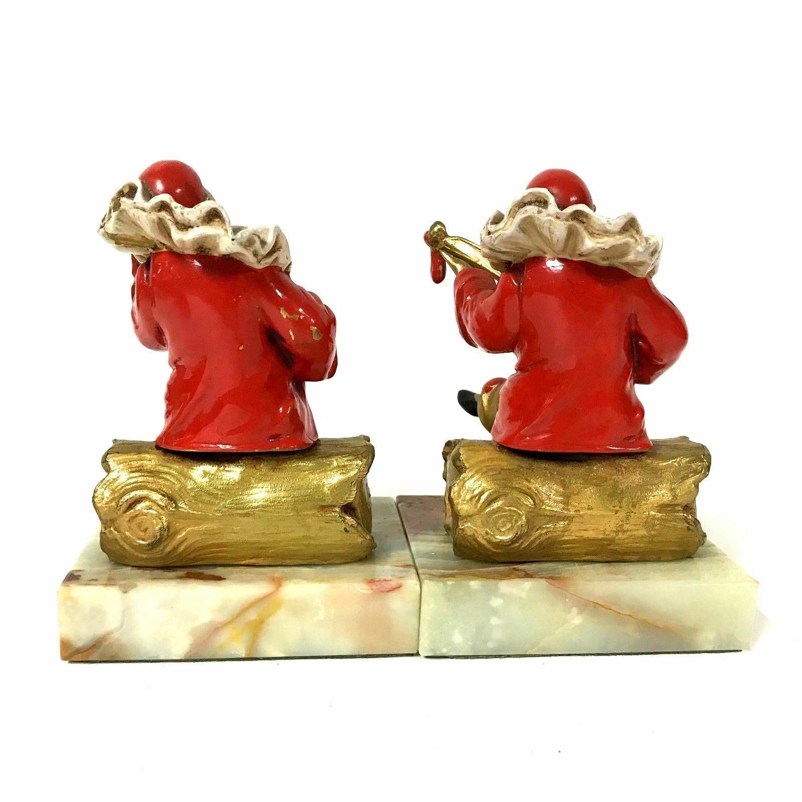 Rare 1925 Pierrot Plays Minstrel Clown Cast Metal Gilded Bookends Deco ...