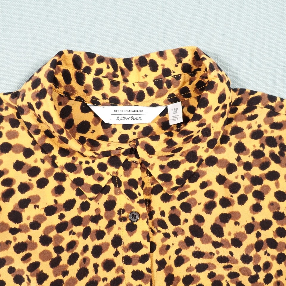 & Other Stories Womens 38 Yellow Black Long Sleeve Animal Print Button ...